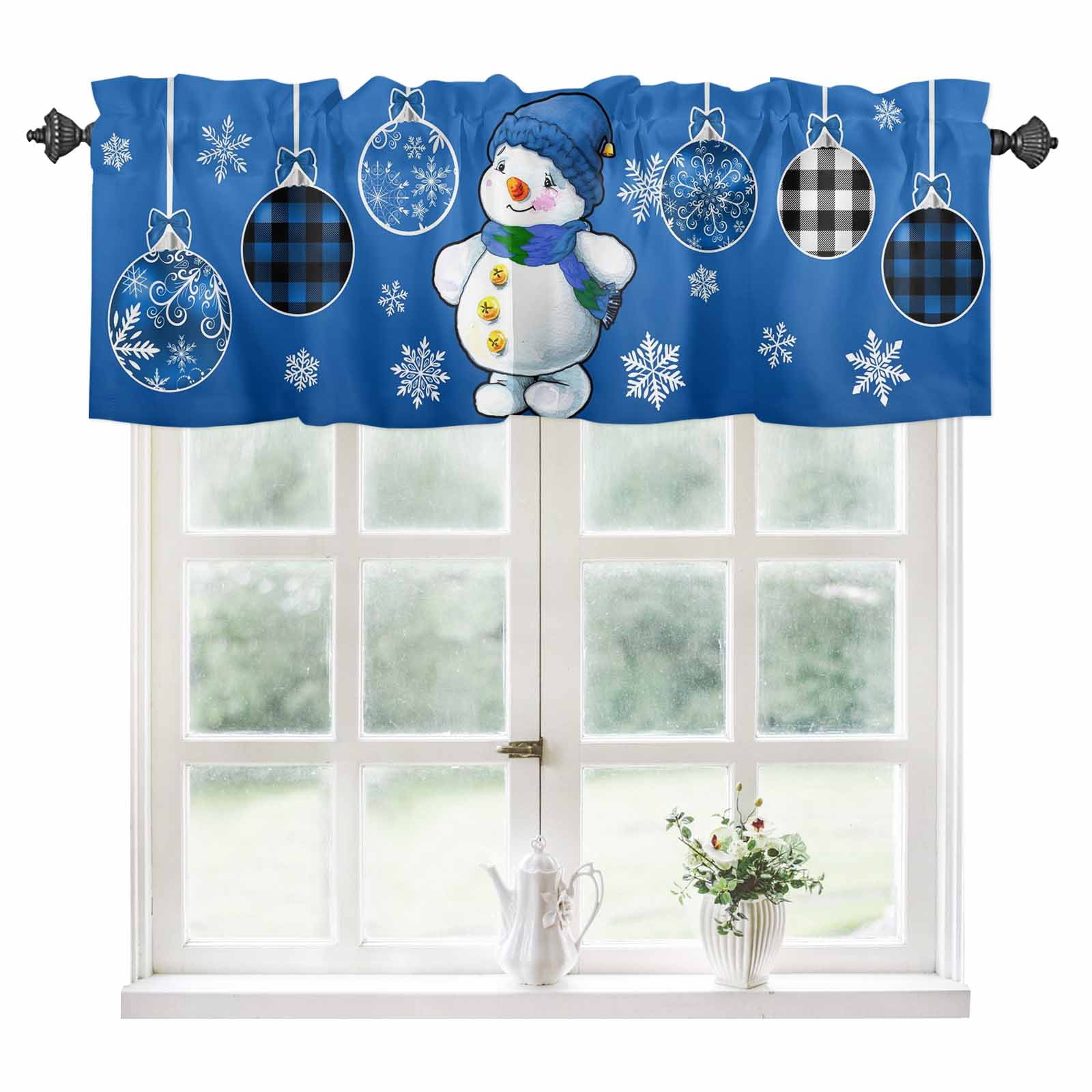 Blue Snowman Christmas Kitchen Valances for Windows 42x12 Inch Kitchen ...