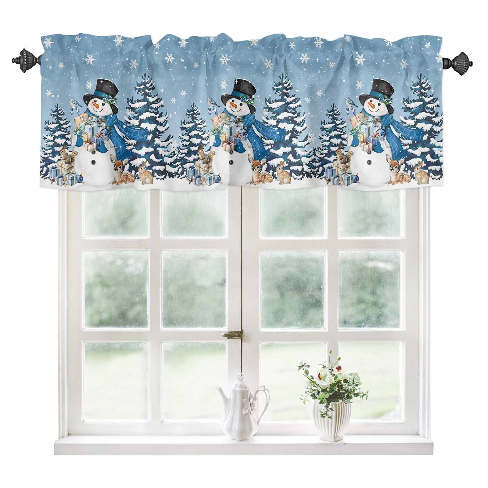 Blue Snowman Christmas Kitchen Valances for Windows 42x12 Inch Kitchen ...