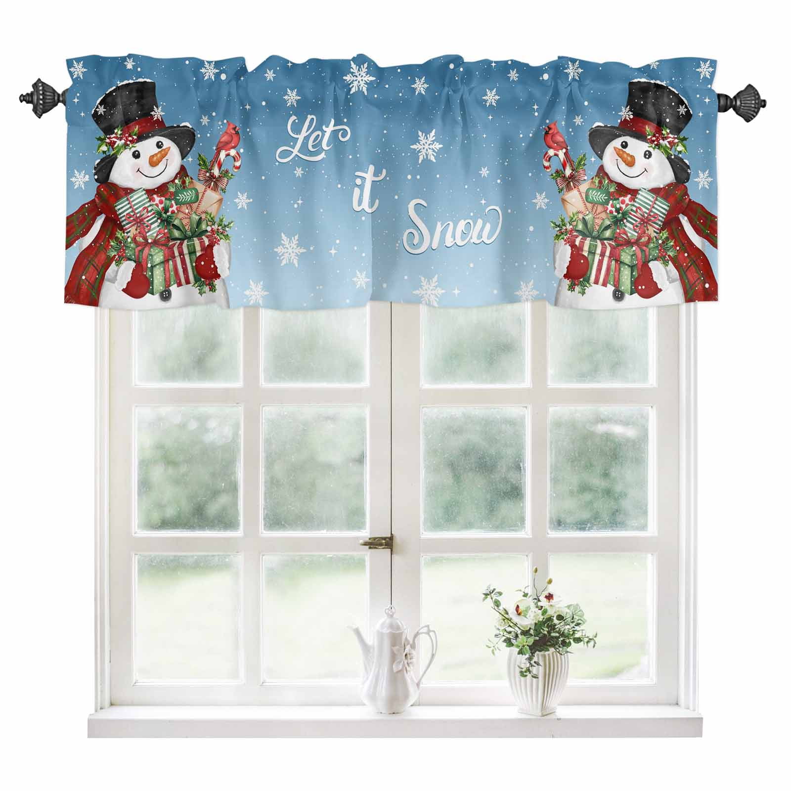 Blue Snowman Christmas Kitchen Valances for Windows 42x18 Inch Kitchen ...