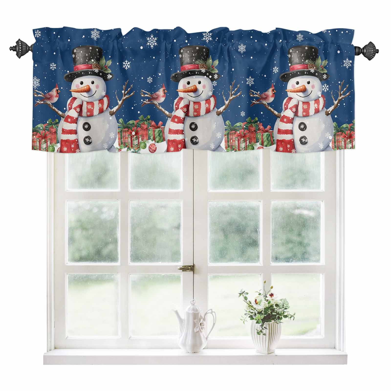 Blue Snowman Christmas Kitchen Valances for Windows 60x18 Inch Kitchen ...