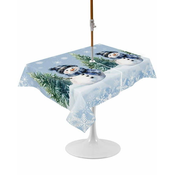 Blue Snowman Christmas Rectangle Outdoor Tablecloth, Waterproof Table ...