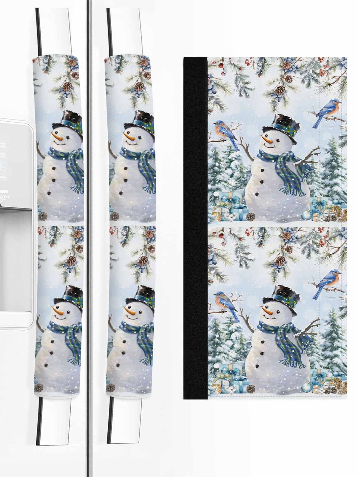 Blue Snowman Christmas Refrigerator Door Handle Covers Set of 2,Xmas ...