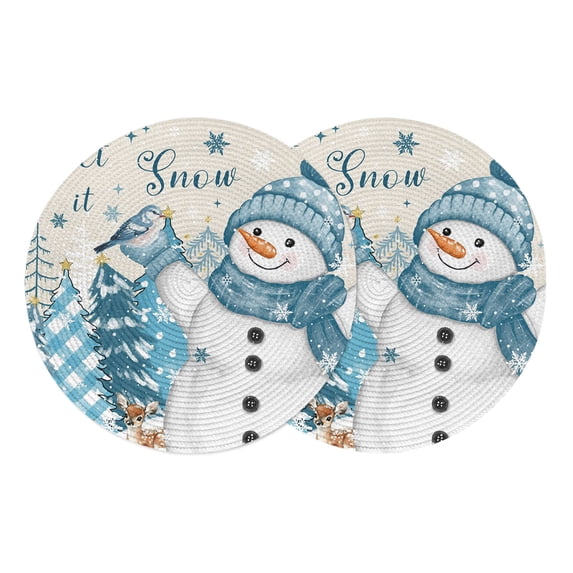 Blue Snowman Christmas Round Placemats Set of 2,Braided Polypropylene ...