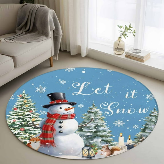 Blue Snowman Christmas Round Rug 3ft Washable Circle Entryway Rugs Non ...