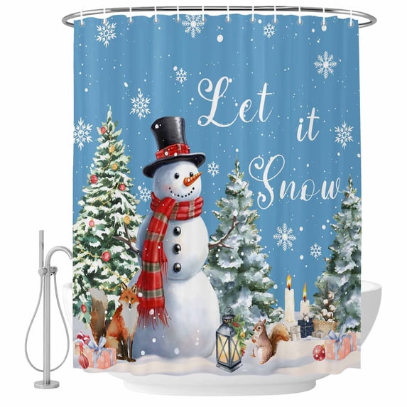 Blue Snowman Christmas Shower Curtain, Waterproof Shower Curtains for ...