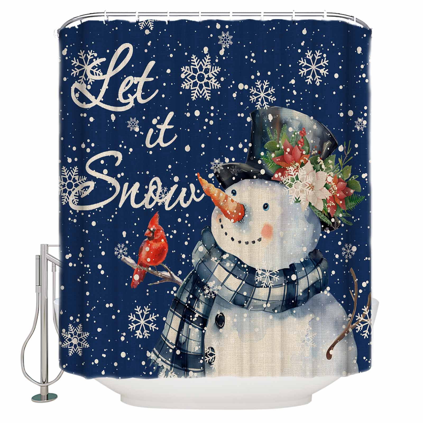 Blue Snowman Christmas Shower Curtains for Bathroom Waterproof Fabric ...