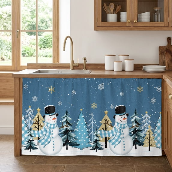 Blue Snowman Christmas Sink Skirt Curtain 32''x55'', Golden Snowflake ...