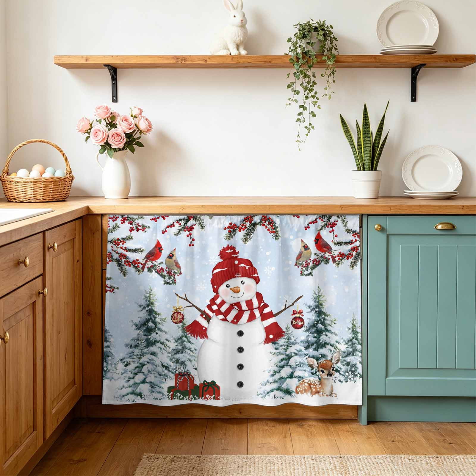 Blue Snowman Christmas Small Sink Skirt 10"Wx11"L, Dustproof Under Sink ...