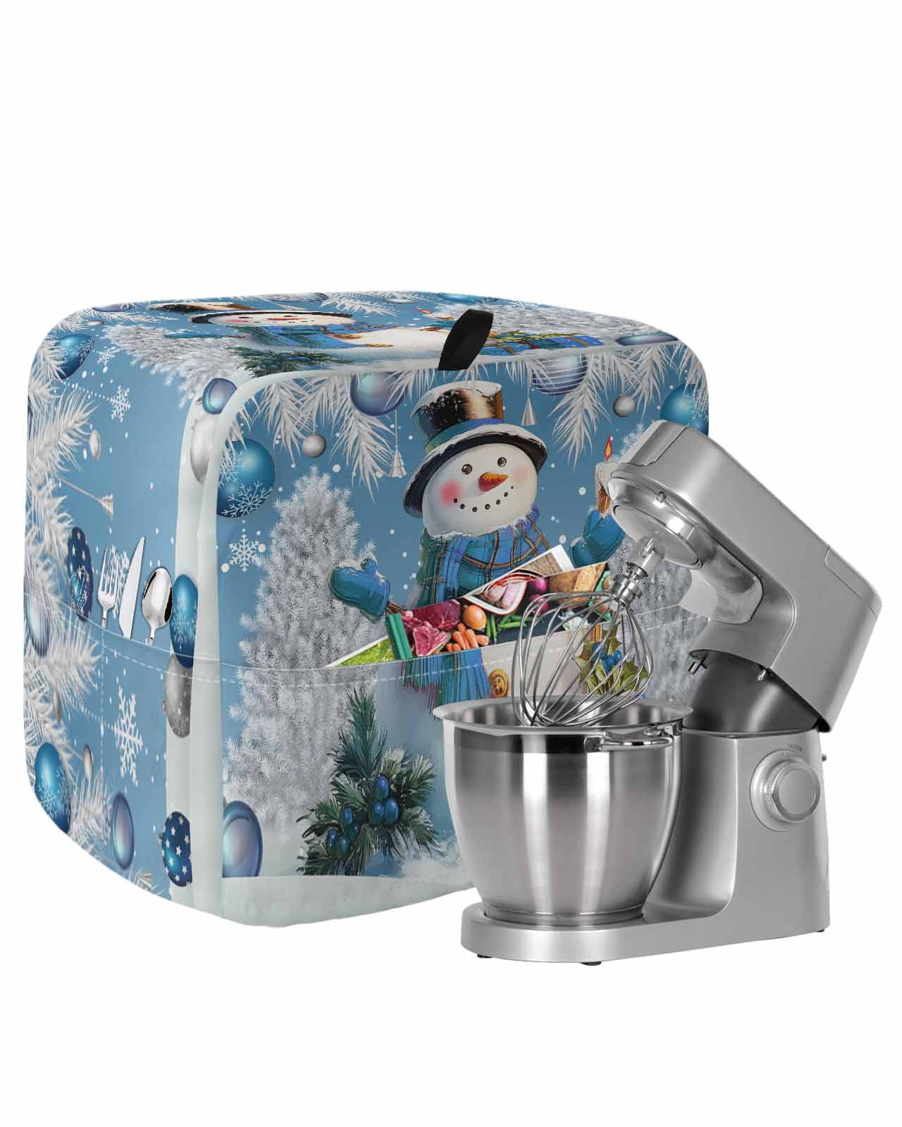 Blue Snowman Christmas Stand Mixer Dust Cover with Storage Pocket ...