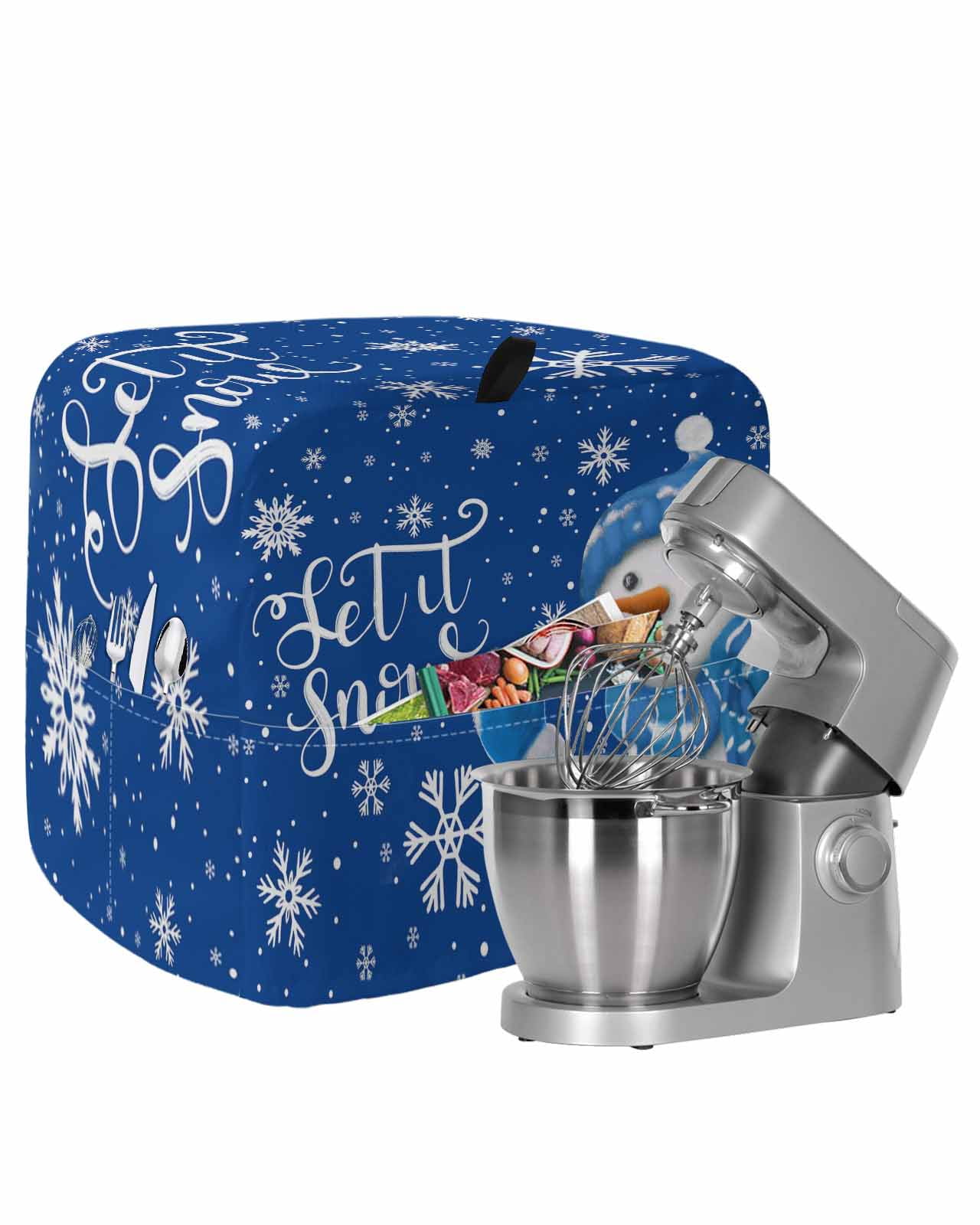 Blue Snowman Christmas Stand Mixer Dust Cover with Storage Pocket ...