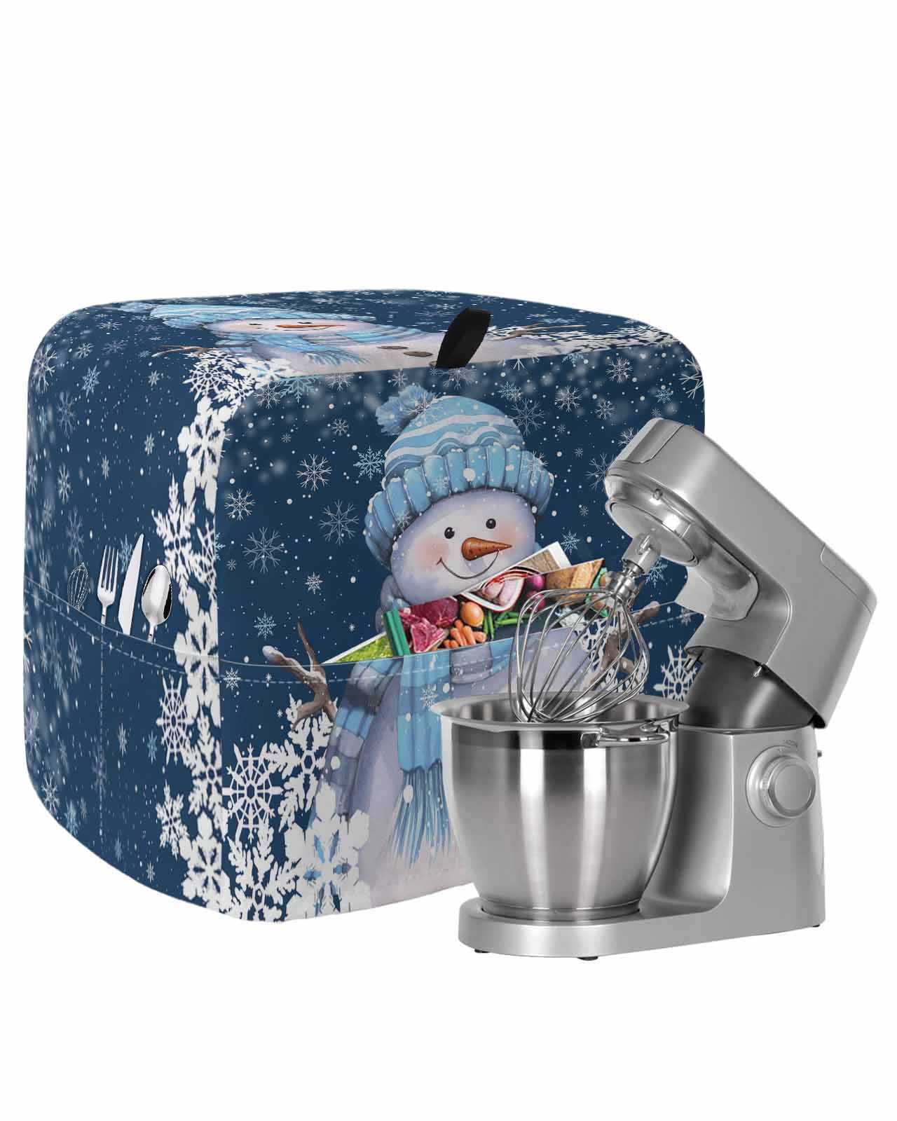 Blue Snowman Christmas Stand Mixer Dust Cover with Storage Pocket ...
