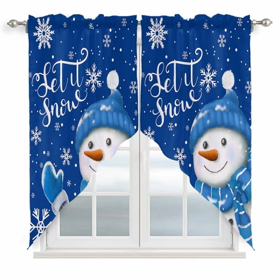 Blue Snowman Christmas Swag Curtain Valances, Xmas Winter Snowflake Let ...