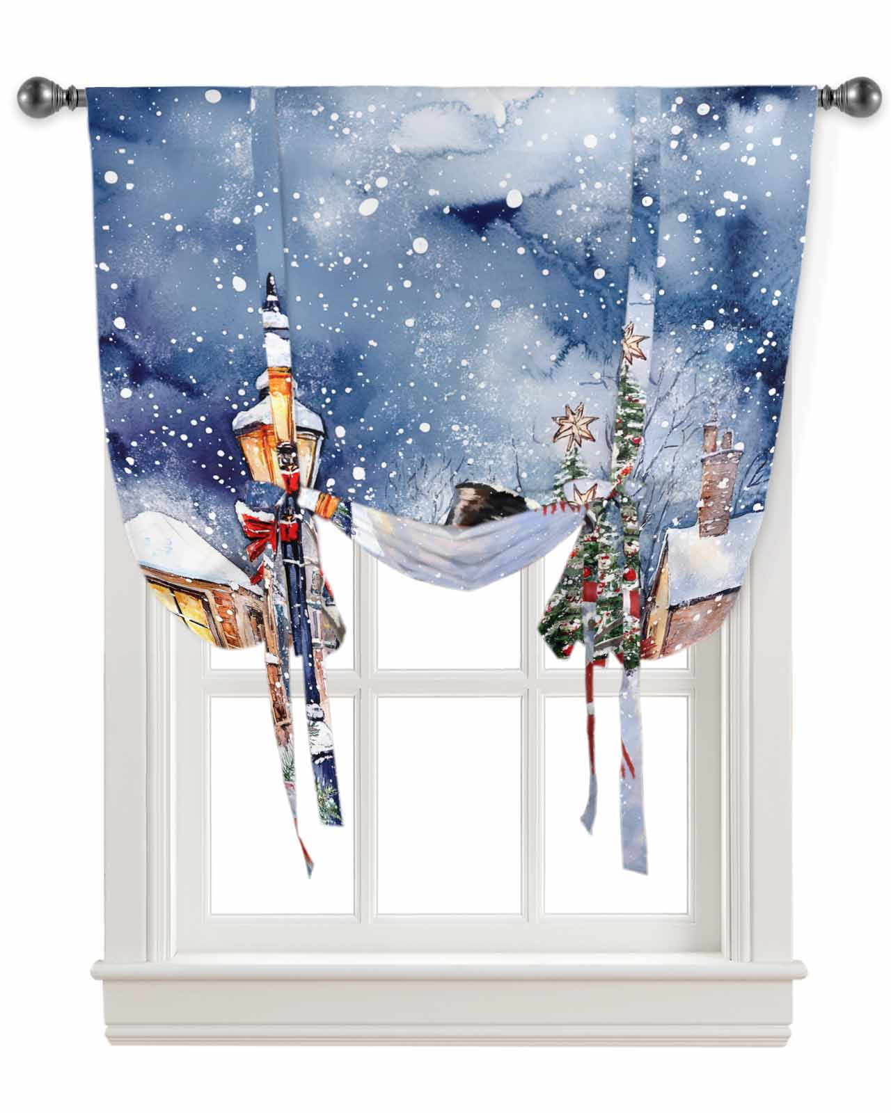 Blue Snowman Christmas Tie Up Curtains for Window, Farmhouse Xmas ...