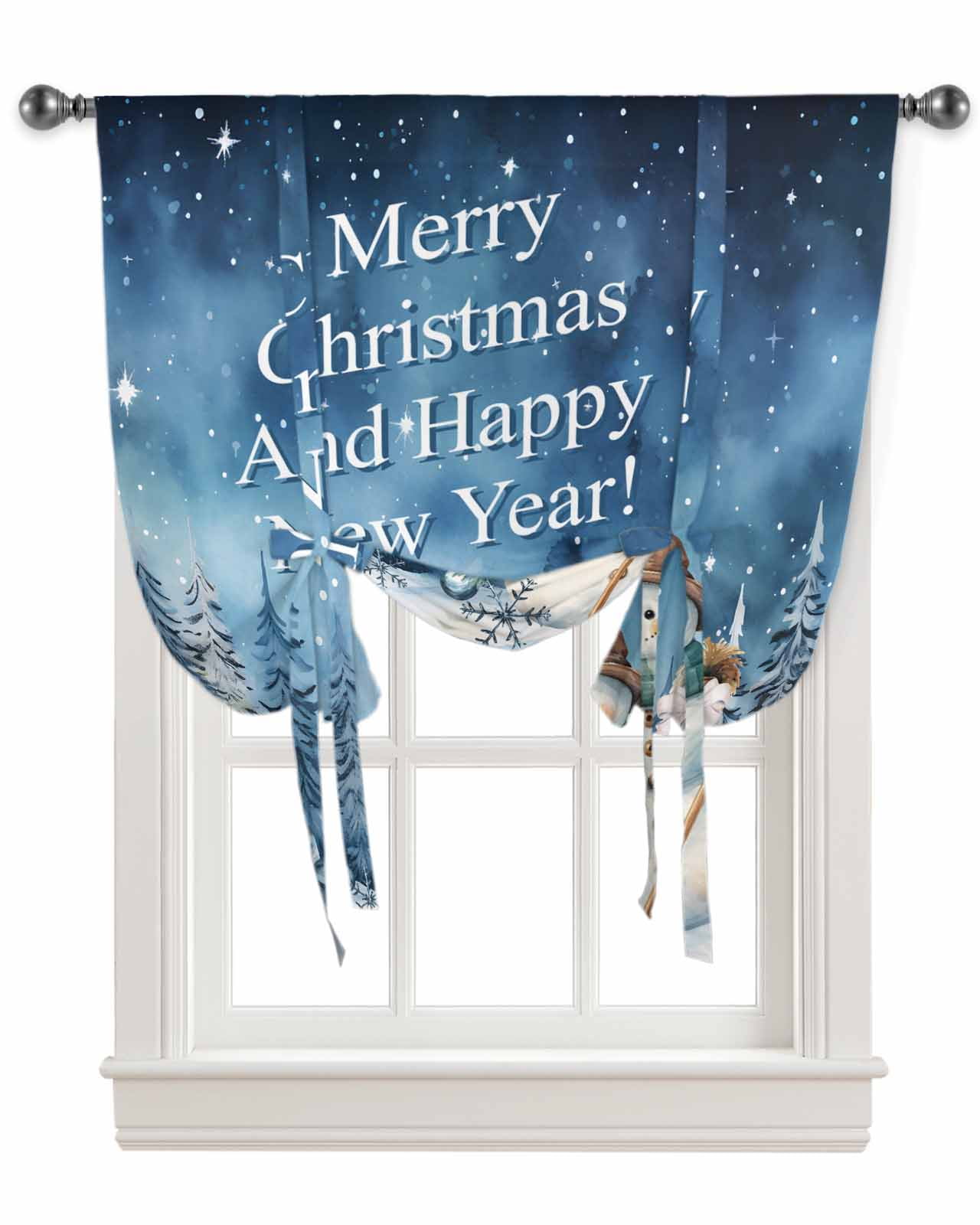 Blue Snowman Christmas Tie Up Curtains for Window, Snowflake Xmas Tree ...