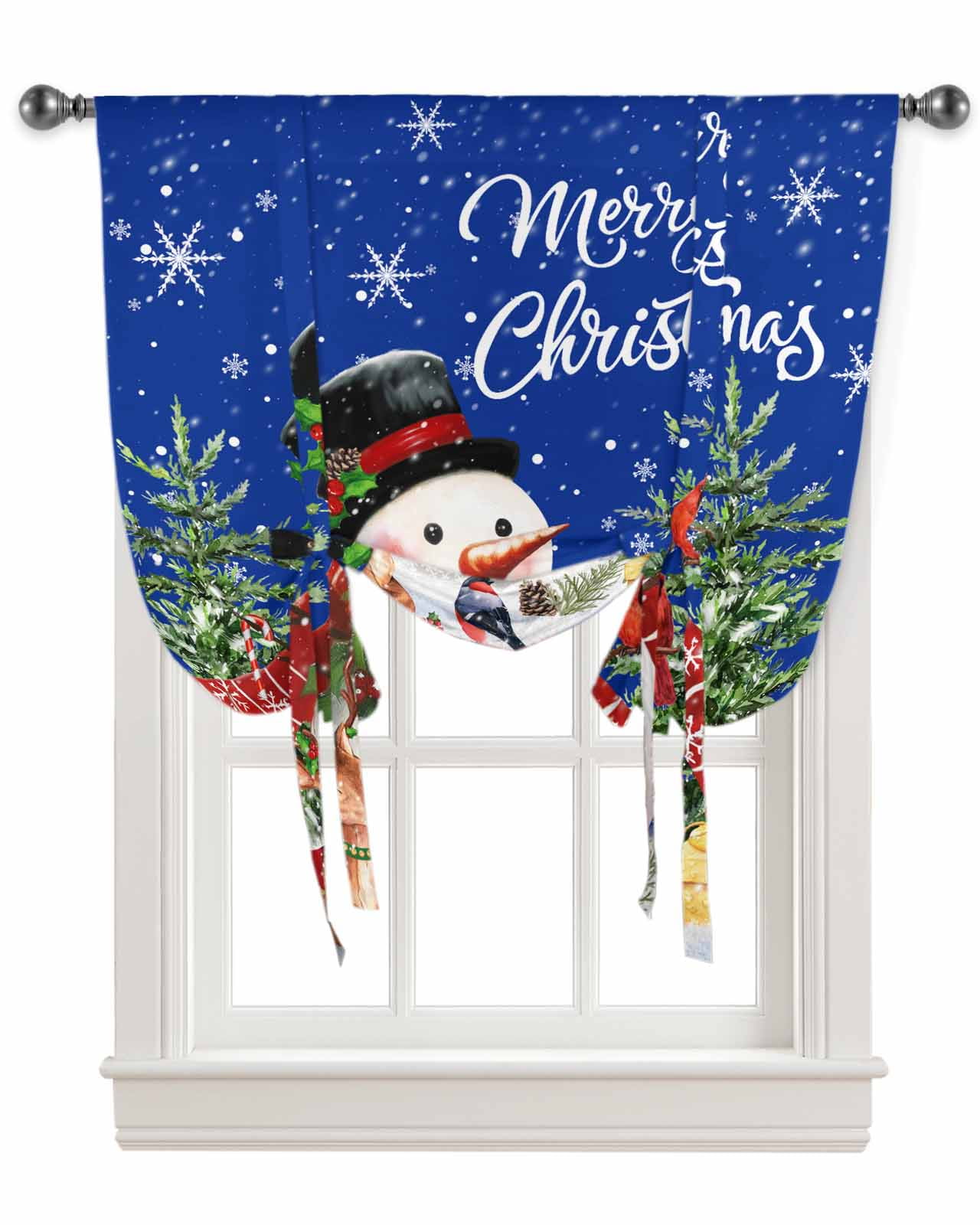 Blue Snowman Christmas Tie Up Curtains for Window, Tree Elk Xmas ...