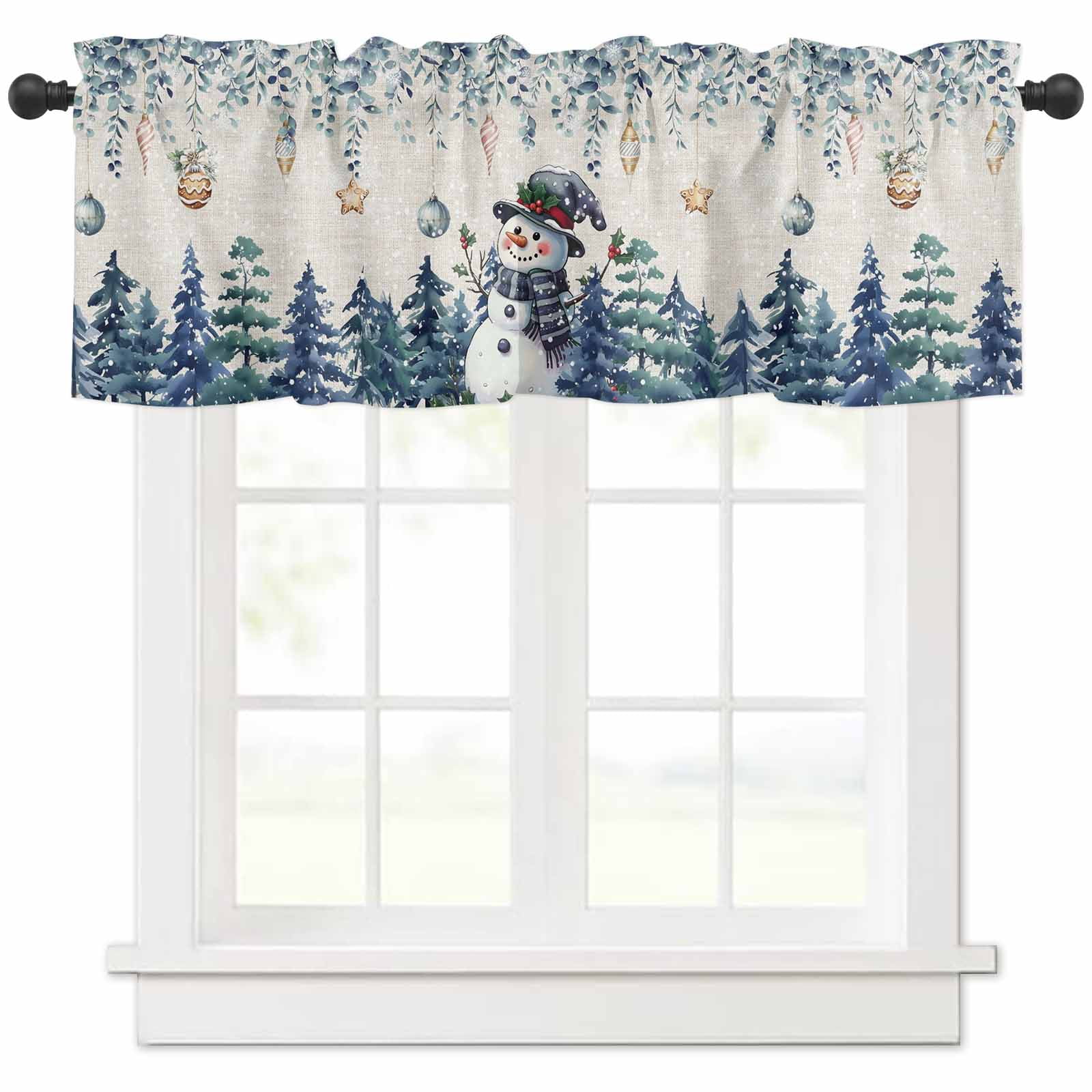 Blue Snowman Christmas Valances for Windows, Eucalyptus Xmas Tree Balls ...