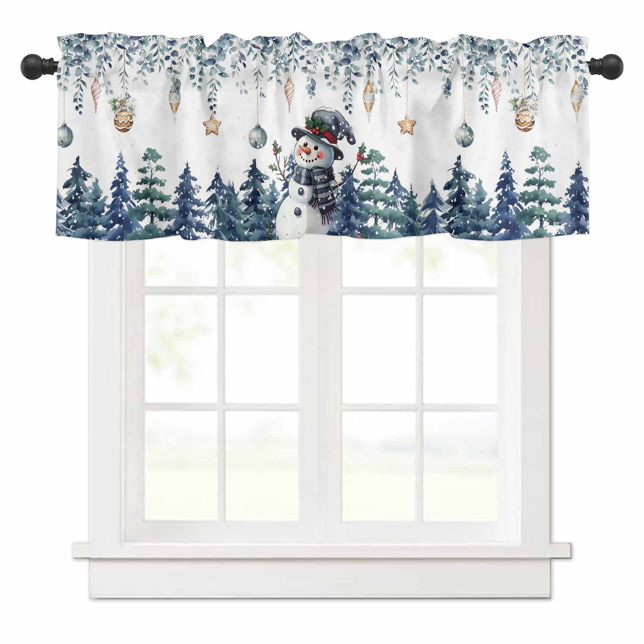 Blue Snowman Christmas Valances for Windows Eucalyptus Xmas Tree Balls ...