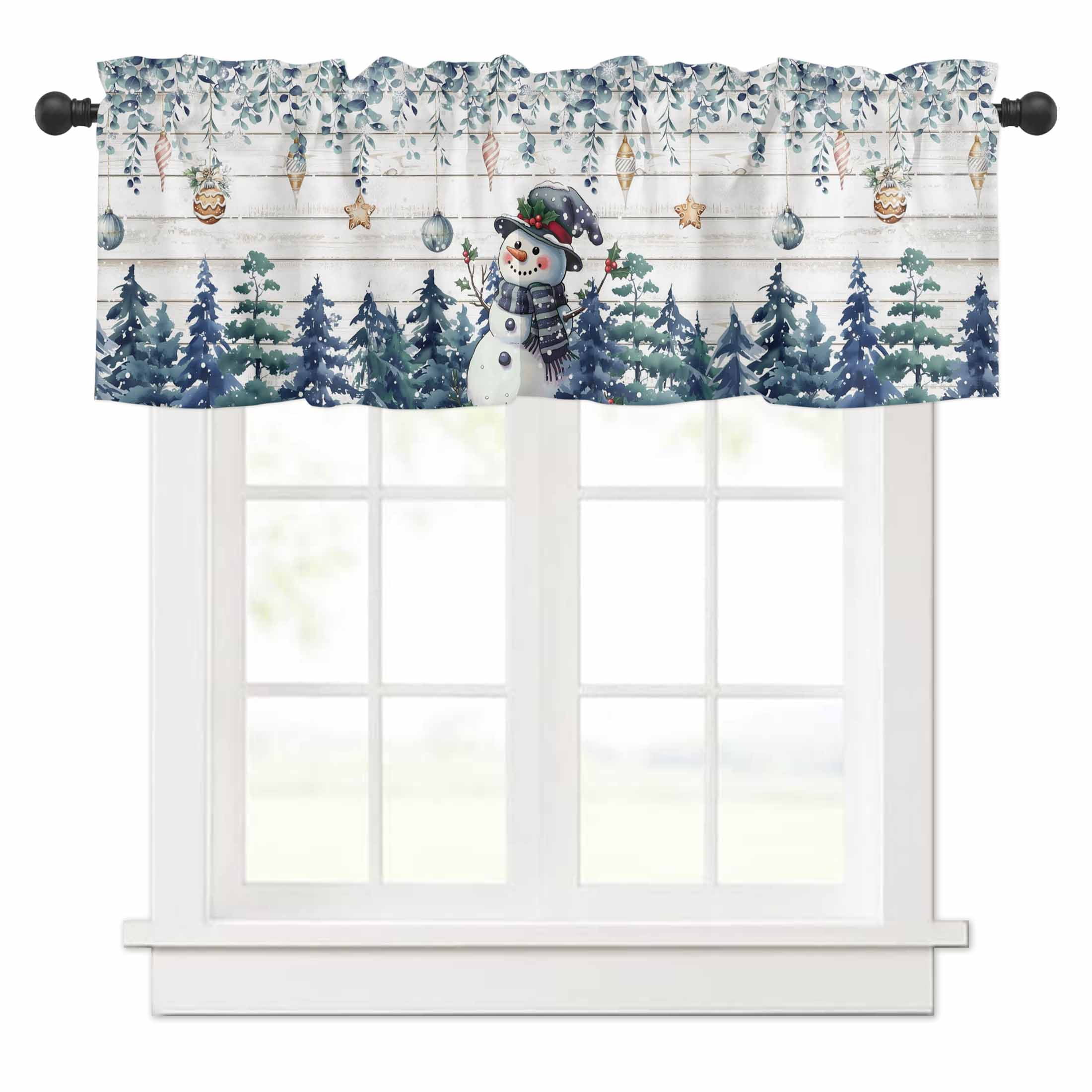 Blue Snowman Christmas Valances for Windows Eucalyptus Xmas Tree Balls ...