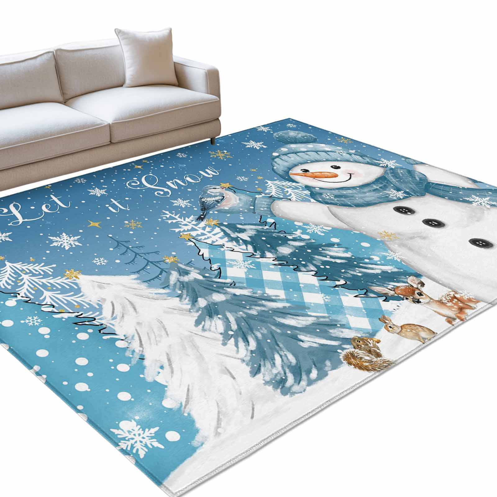 Blue Snowman Christmas Washable Rug 5x7 Area Rug for Living Room ...