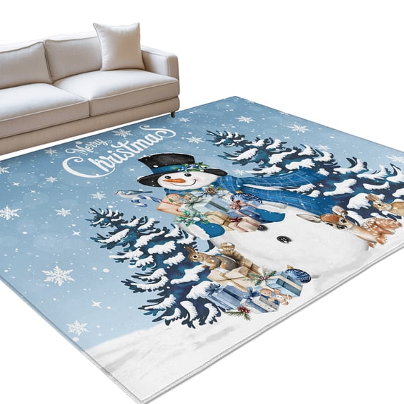 Blue Snowman Christmas Washable Rug 5x8 Area Rug for Living Room ...
