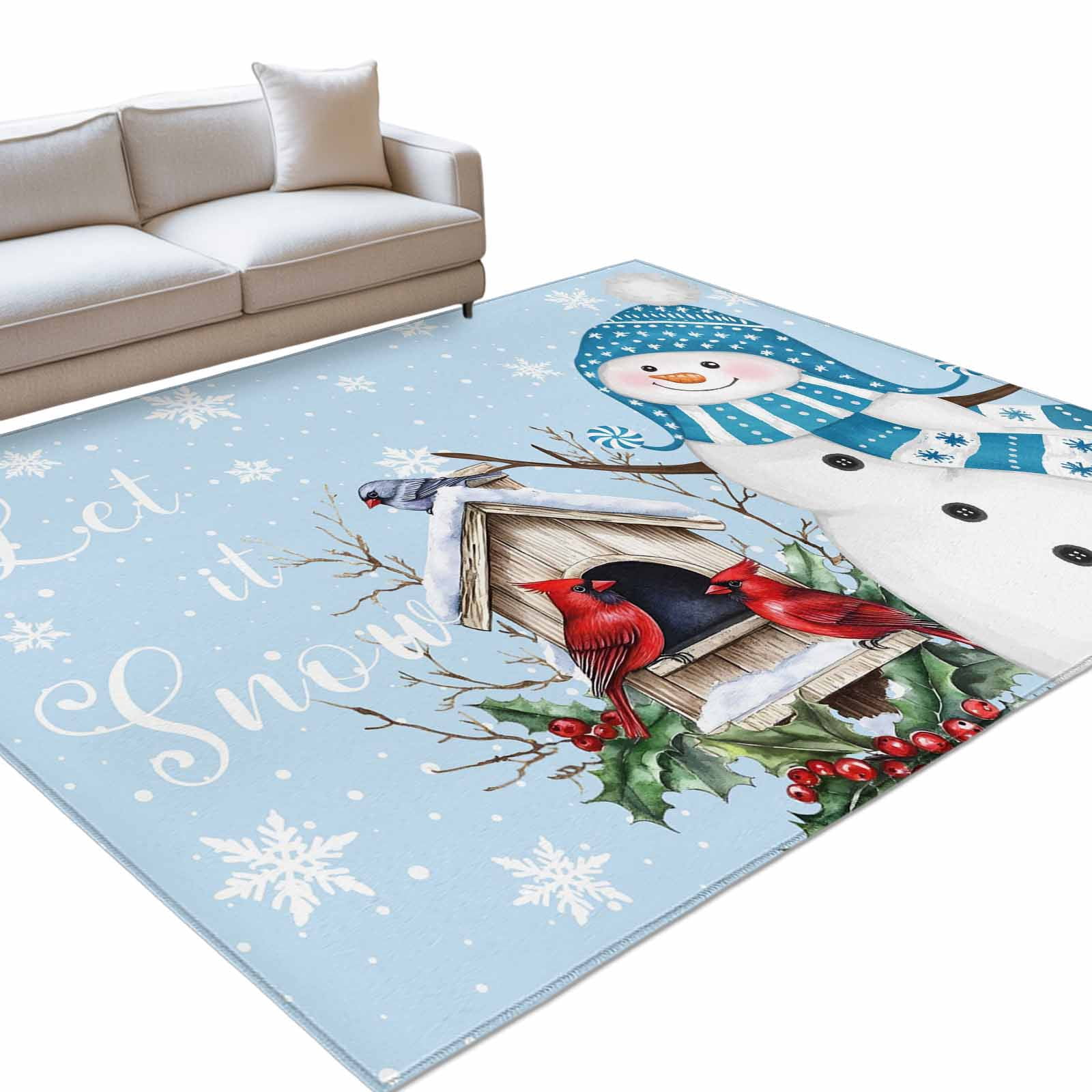 Blue Snowman Christmas Washable Rug 6x9 Area Rug for Living Room ...