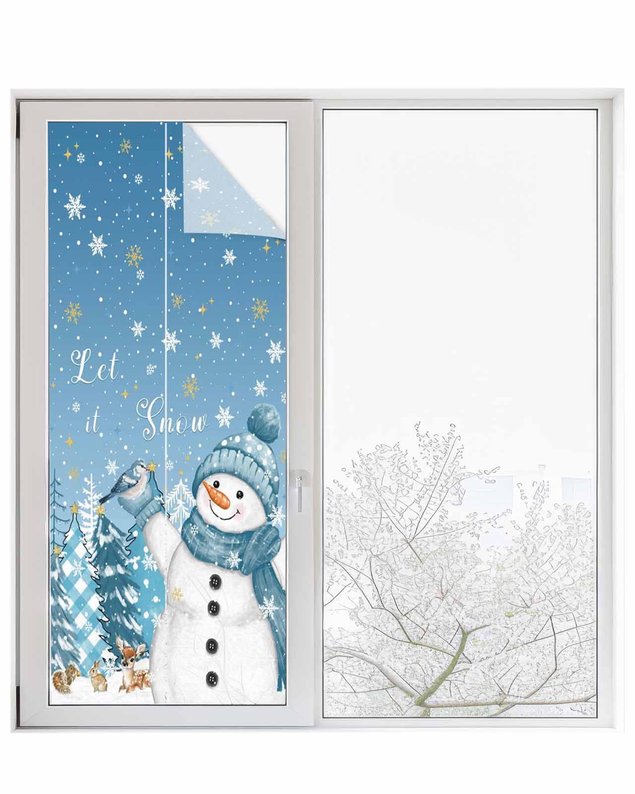 Blue Snowman Christmas Window Privacy Film Stained Glass Window Film ...