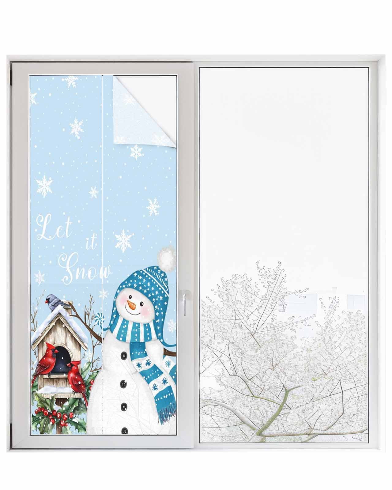 Blue Snowman Christmas Window Privacy Film Stained Glass Window Film ...