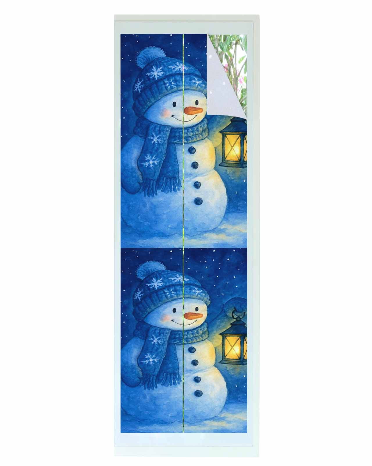 Blue Snowman Christmas Window Privacy Film Stained Glass Window Film ...