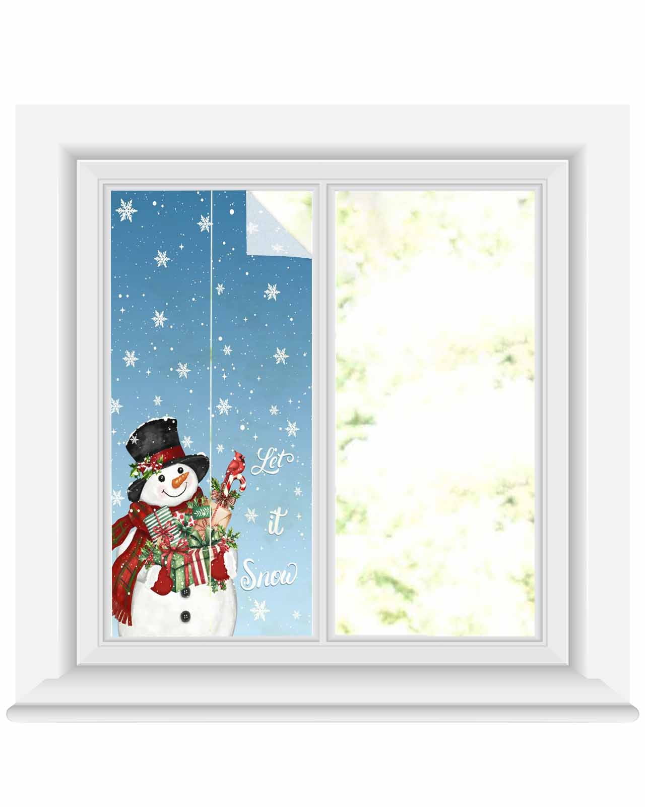 Blue Snowman Christmas Window Privacy Film Stained Glass Window Film ...