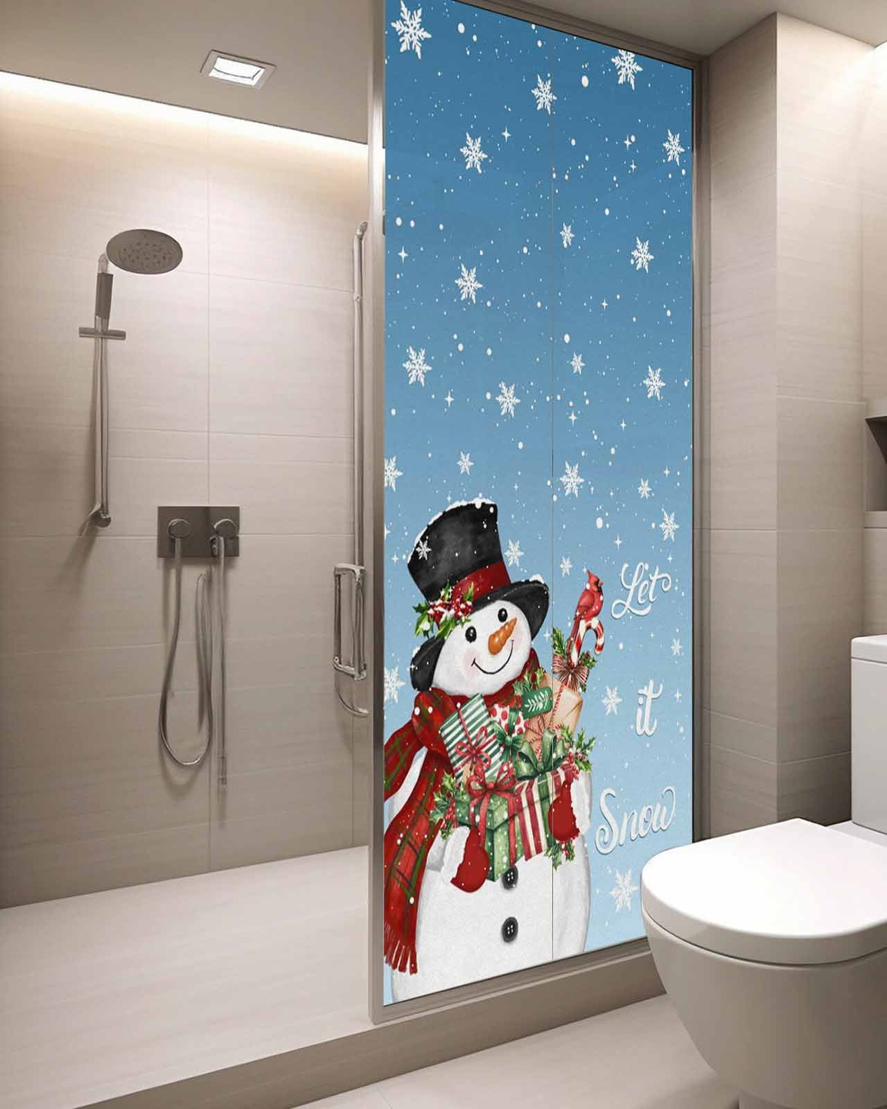 Blue Snowman Christmas Window Privacy Film Stained Glass Window Film ...