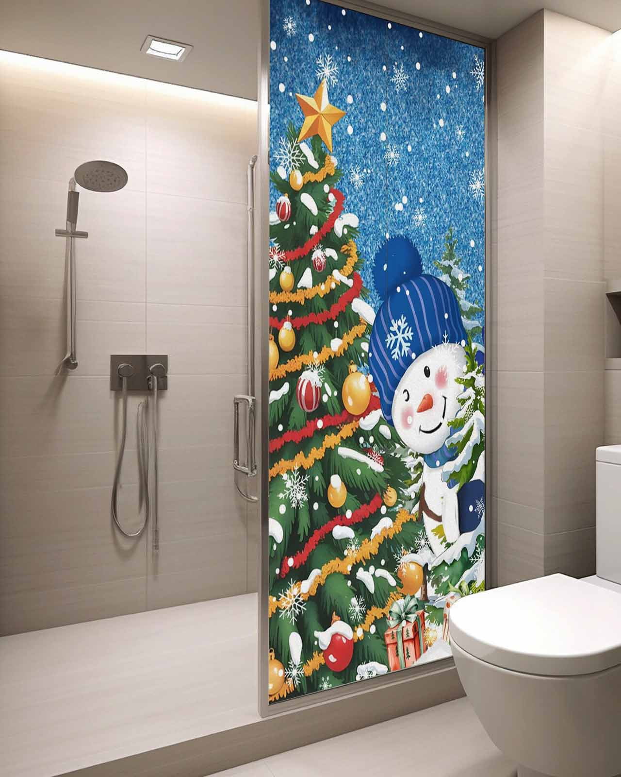 Blue Snowman Christmas Window Privacy Film Stained Glass Window Film ...