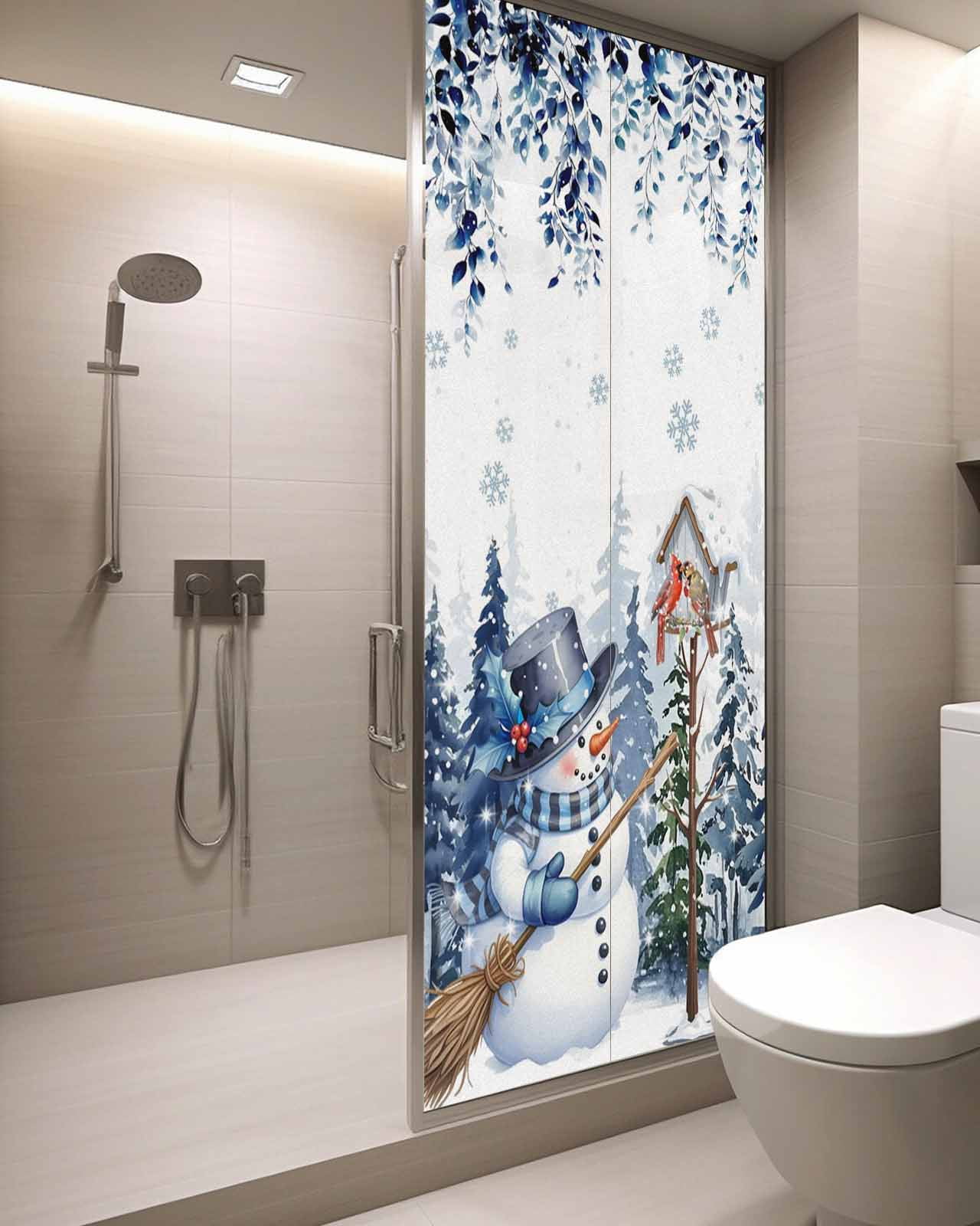 Blue Snowman Christmas Window Privacy Film Stained Glass Window Film ...