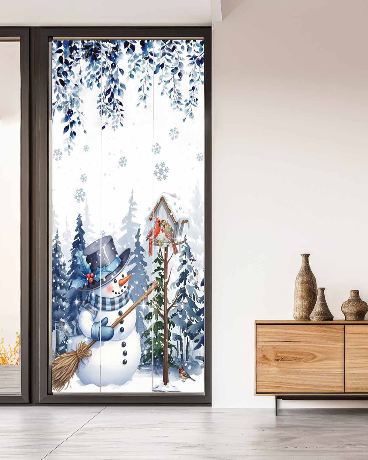 Blue Snowman Christmas Window Privacy Film Stained Glass Window Film ...