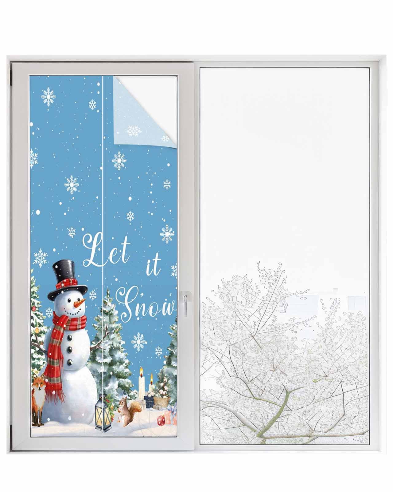 Blue Snowman Christmas Window Privacy Film Stained Glass Window Film ...