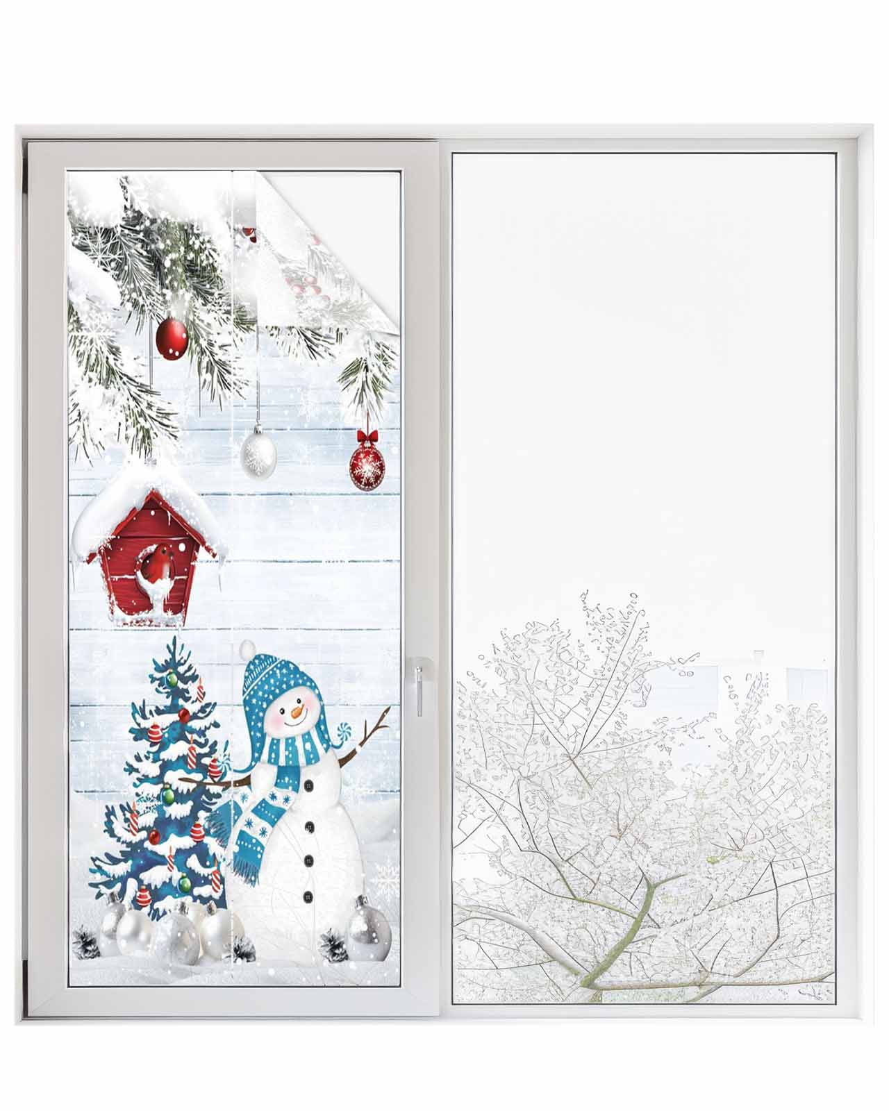 Blue Snowman Christmas Window Privacy Film Stained Glass Window Film ...