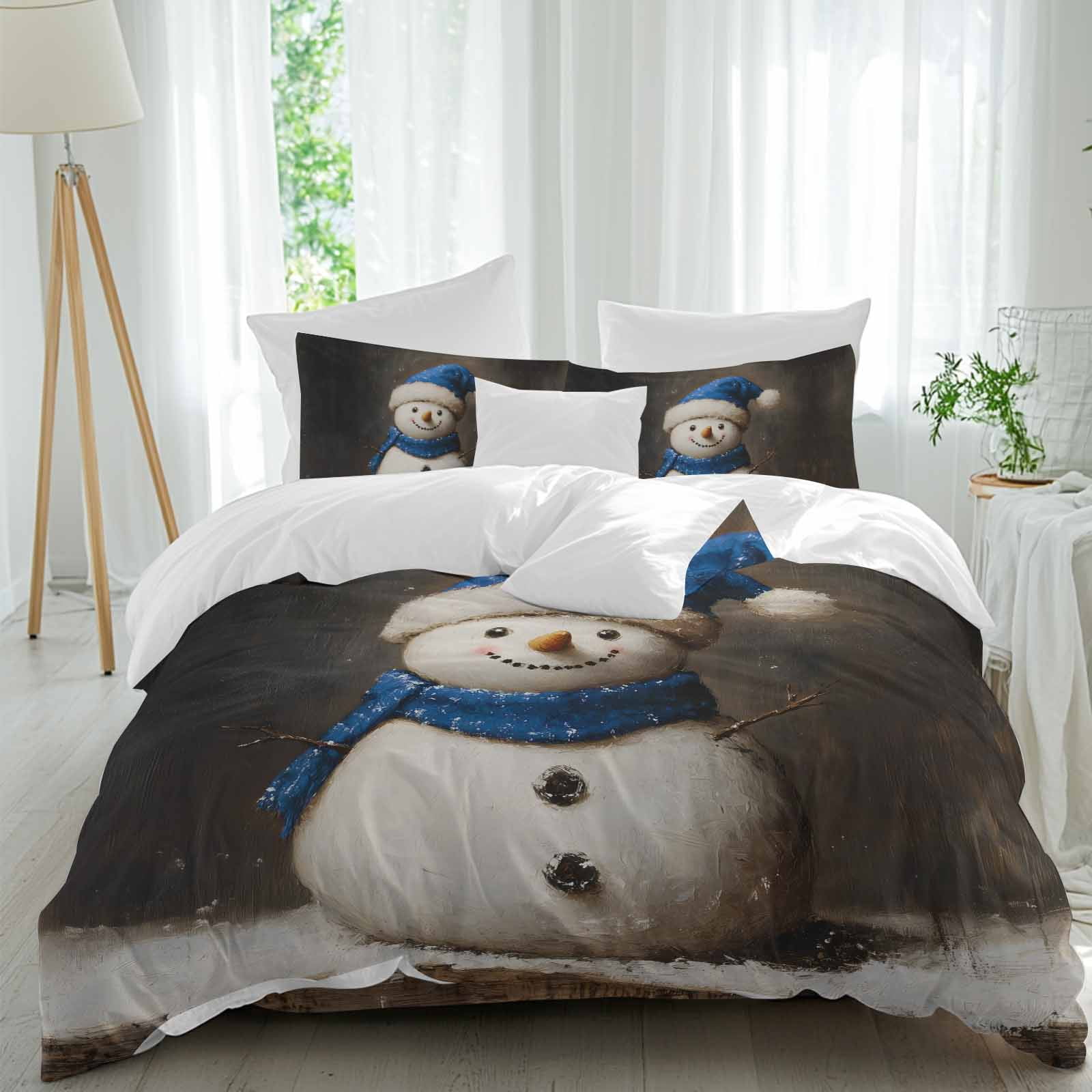 Blue Snowman Comforter Set California King Size, Christmas Painting ...