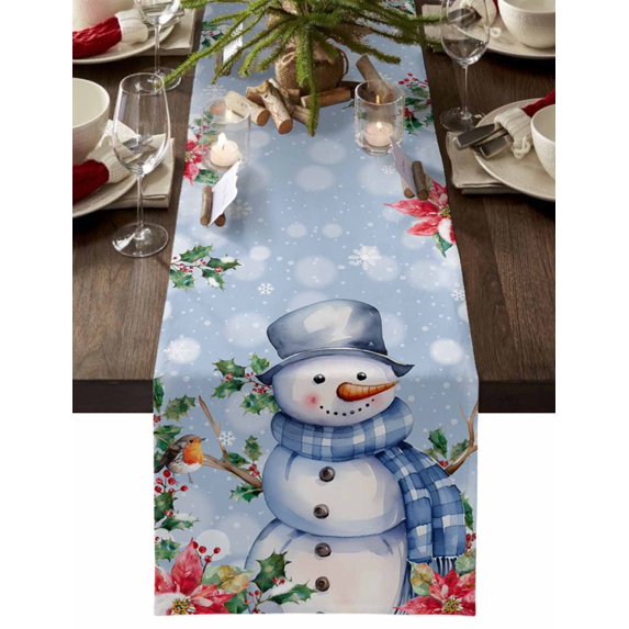 Blue Snowman Cotton Linen Table Runner for Dining Kitchen, Christmas ...