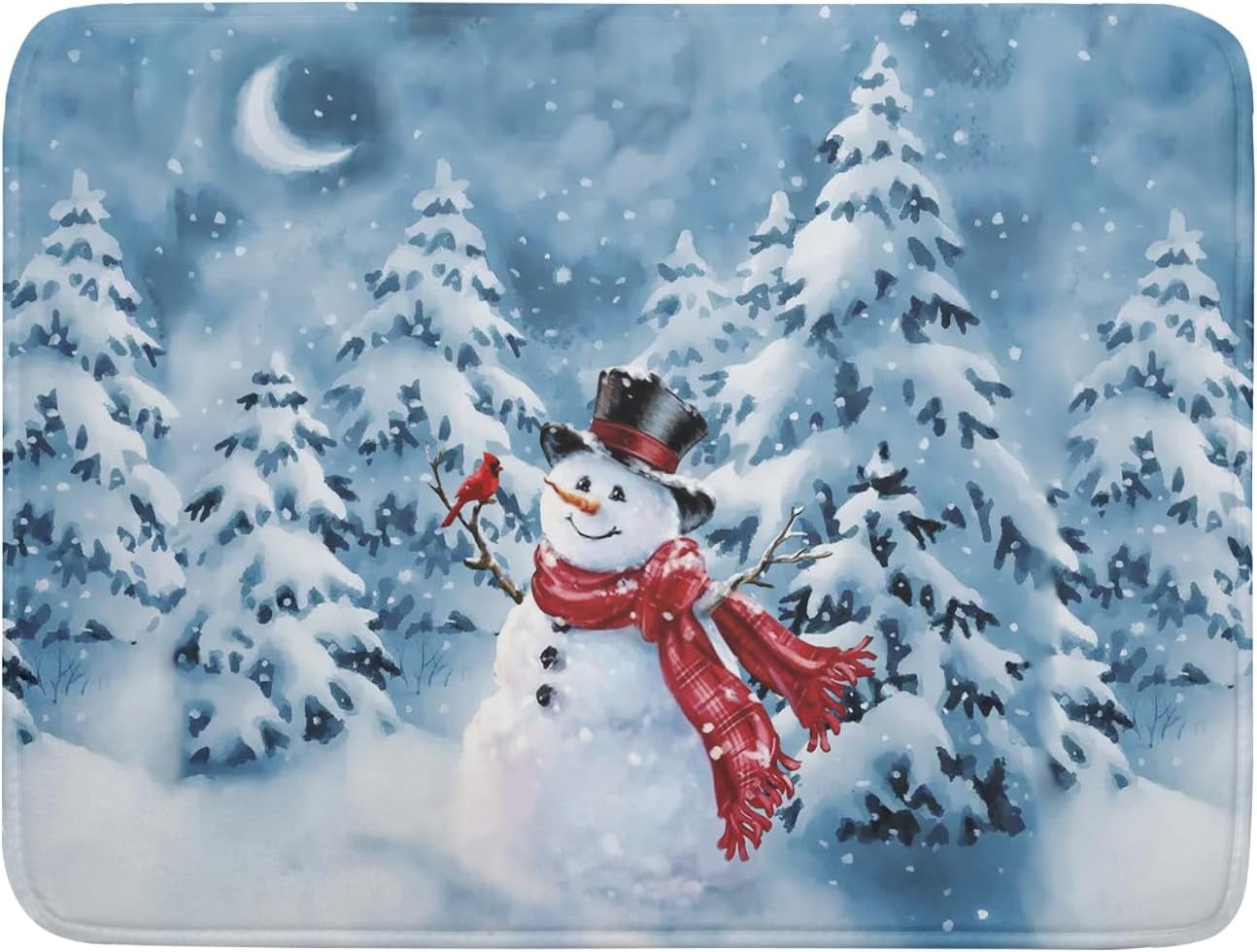 Blue Snowman Dish Drying Mat Winter Pine Tree Drainer Rack Mats 18x24 ...