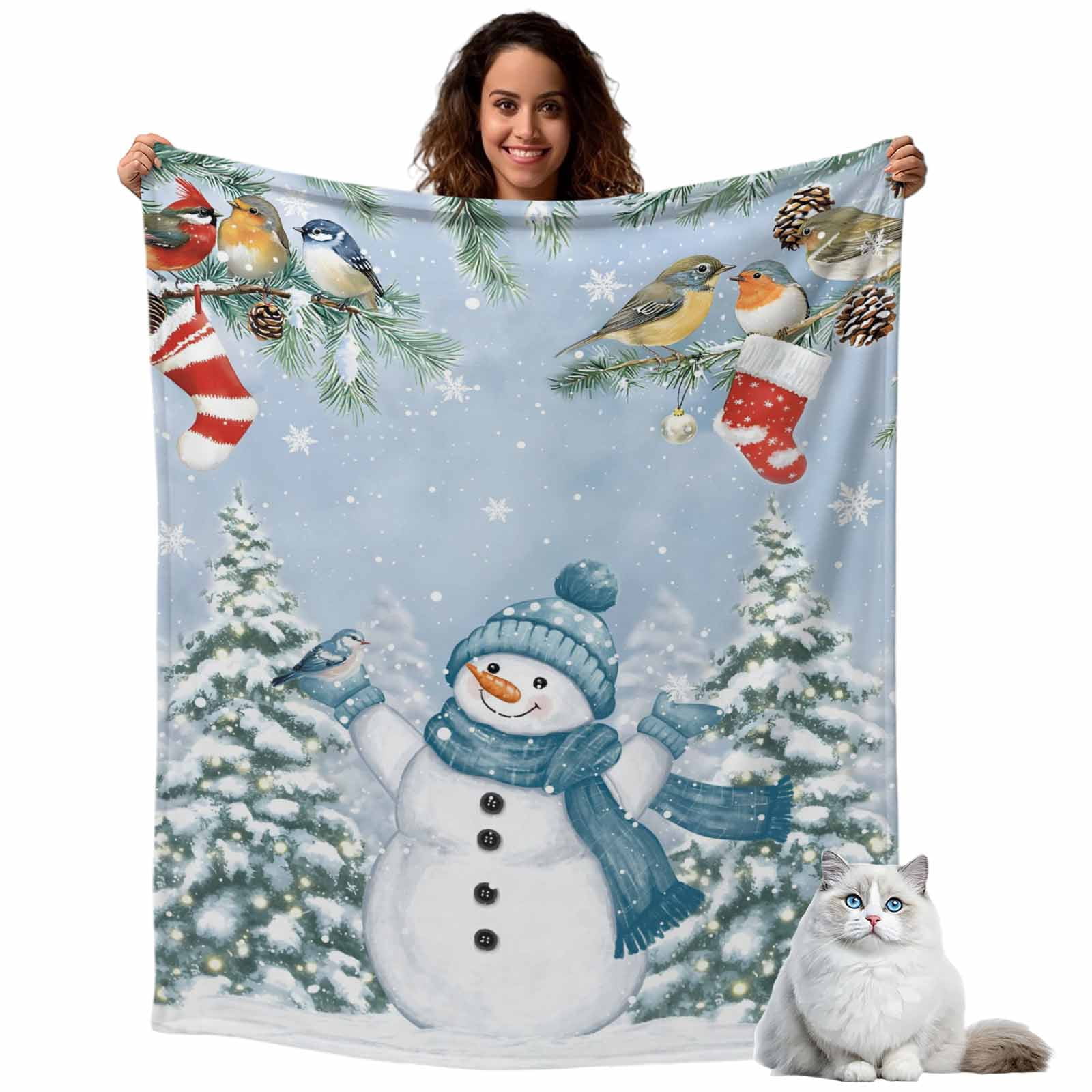 Blue Snowman Flannel Blanket for Bed,Travel and Camping, Winter ...