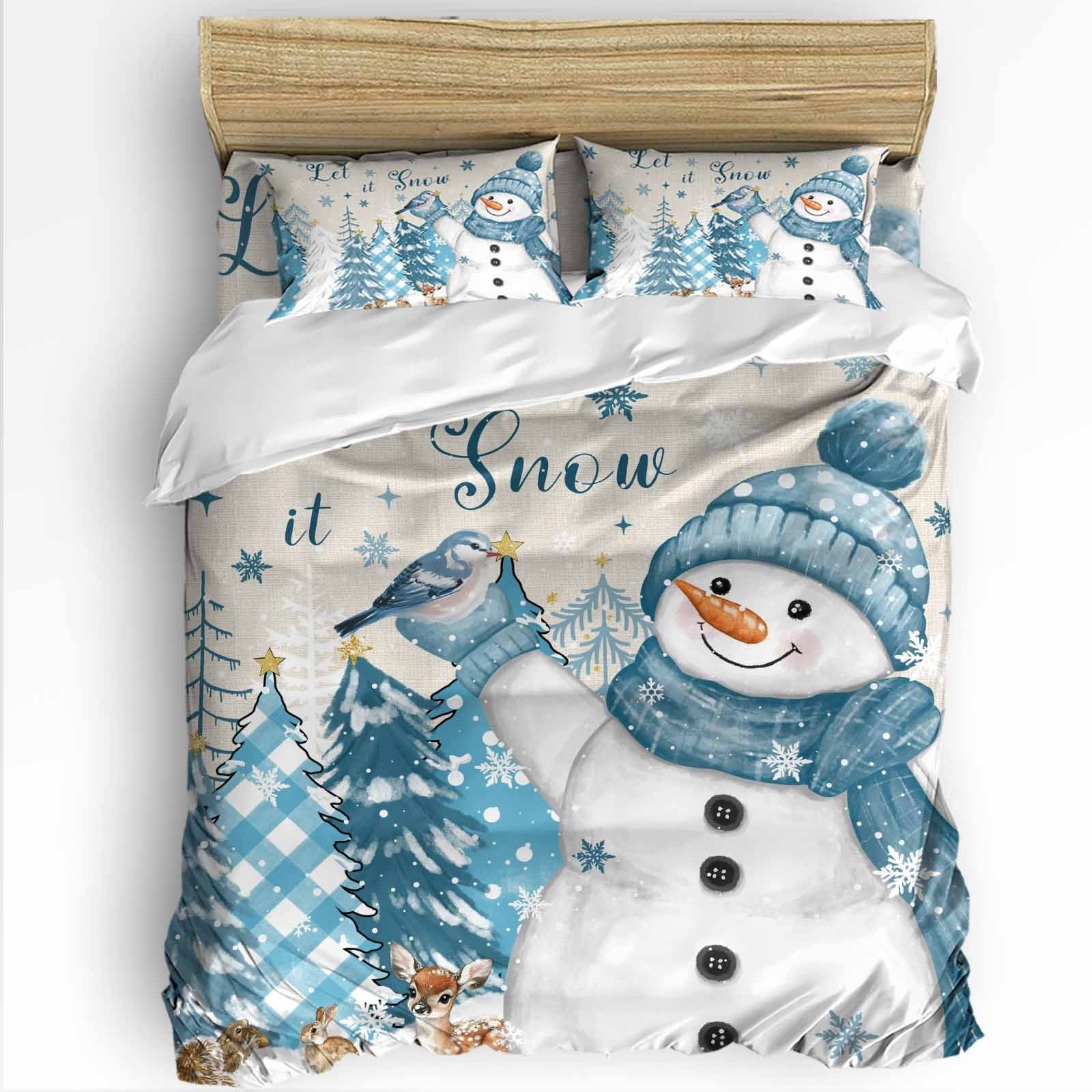 Blue Snowman Full Size Comforter Set, Christmas Let Snow Pine Trees ...