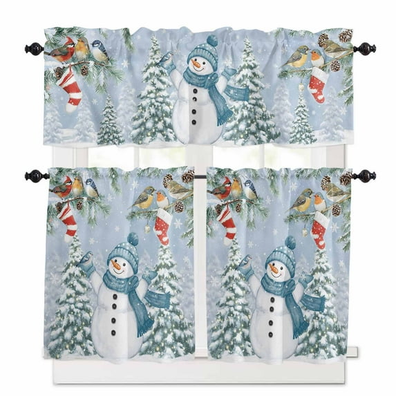 Blue Snowman Kitchen Curtains Valances and Tiers Set of 3 Winter ...