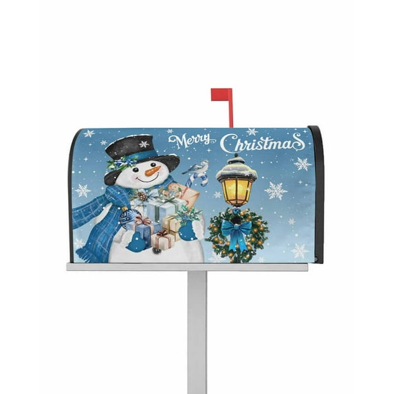 Blue Snowman Mailbox Cover, Christmas Winter Wreath Snowflake Xmas ...