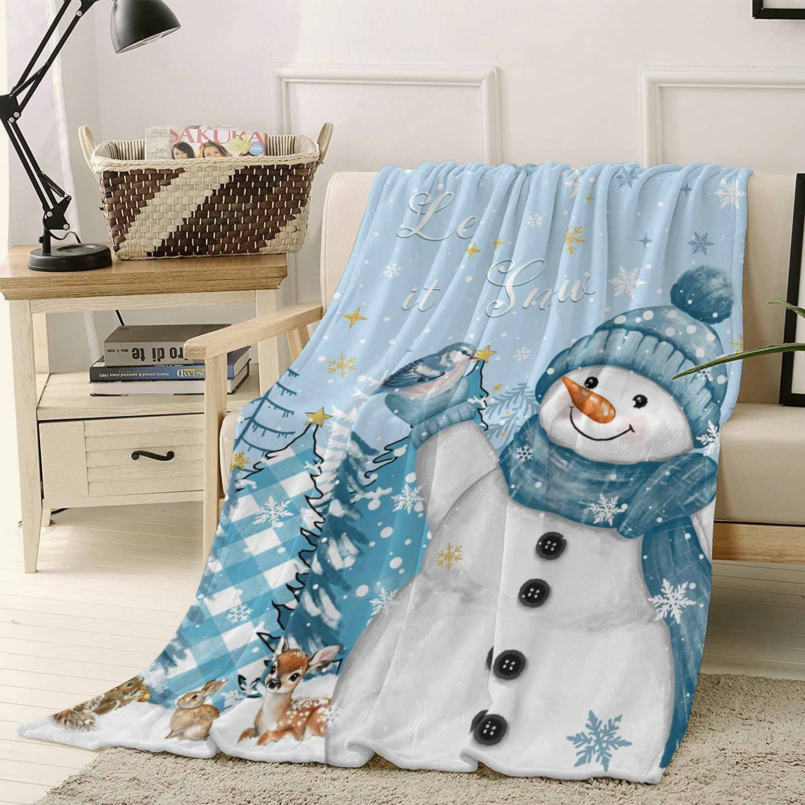 Blue Snowman Throw Flannel Blanket 40x50In Christmas Let Snow Pine ...