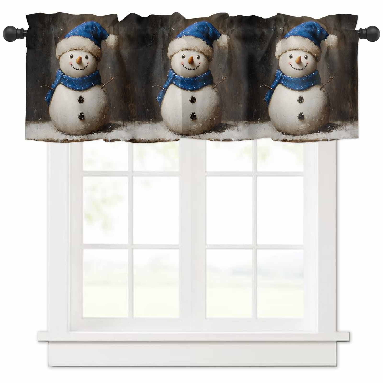 Blue Snowman Valances for Windows, Christmas Painting Light Filtering ...