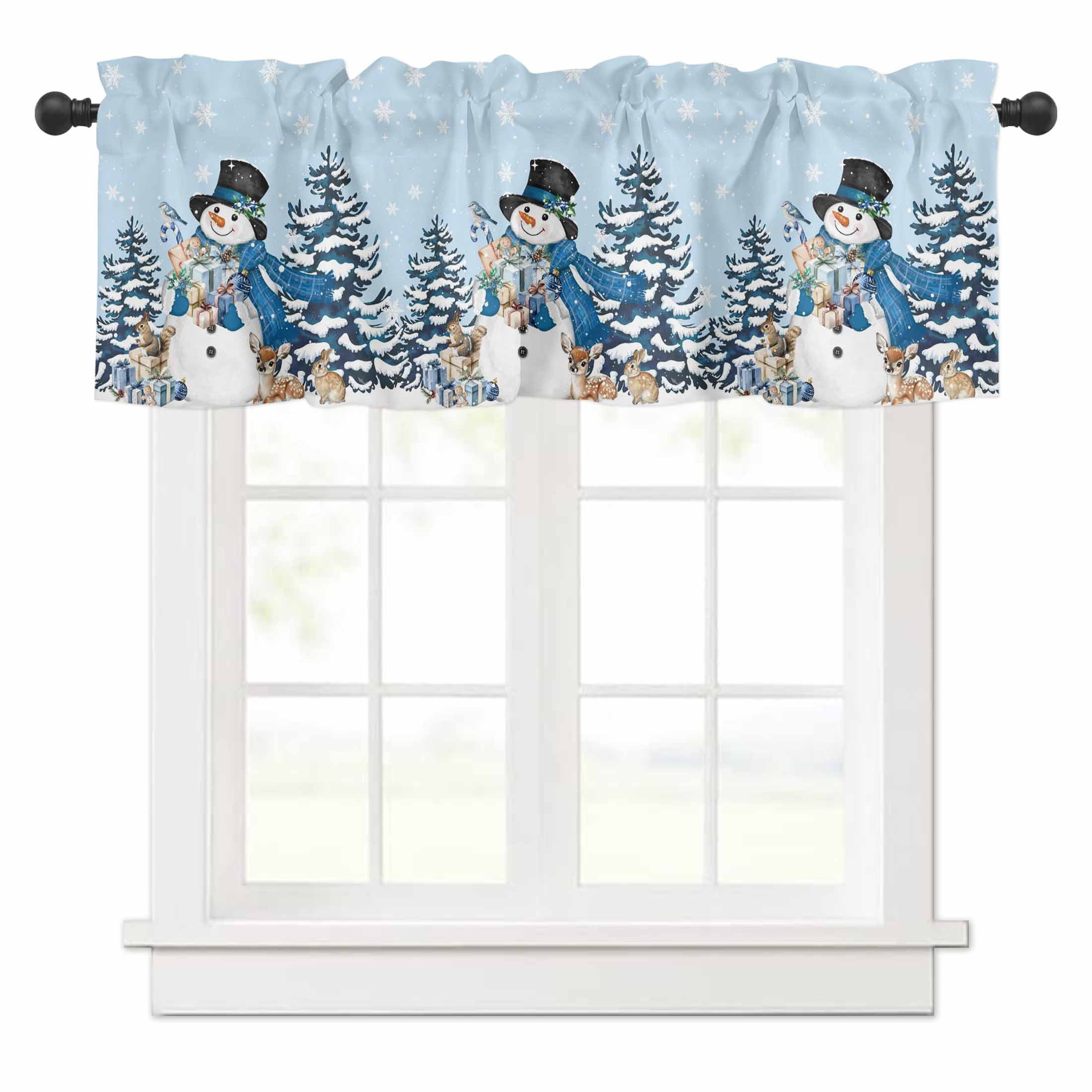 Blue Snowman Valances for Windows Christmas Tree Winter Snowflake Light ...