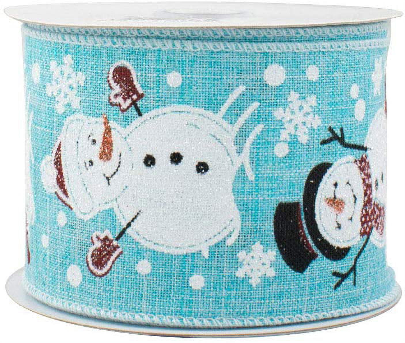 Blue Snowmen Wired Christmas Ribbon - 2 1/2" x 10 Yards, Snowflakes ...