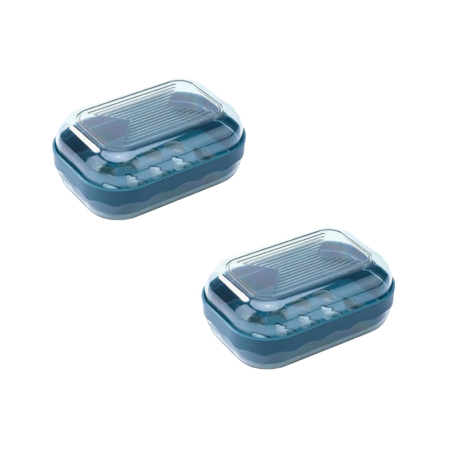 Blue Soap Dish with Lid 2PC Set, Plastic Bar Soap Holder with Drainage ...