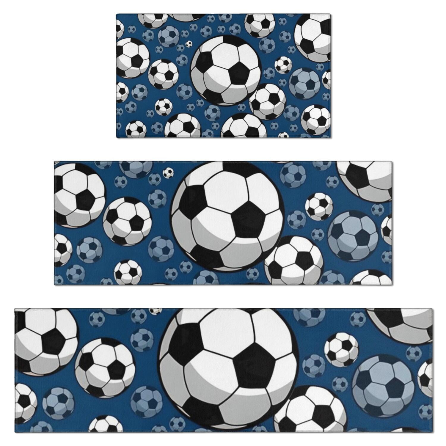 Blue Soccer Balls Pattern Kitchen Rugs Sets Of 3,Kitchen Runner Rugs ...