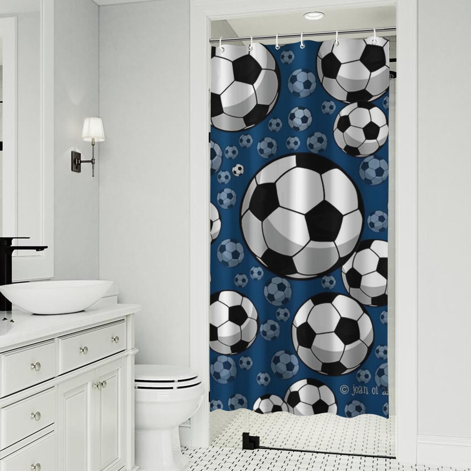 Blue Soccer Balls Pattern Shower Curtain 36"x72" ,Bathroom Decorative ...
