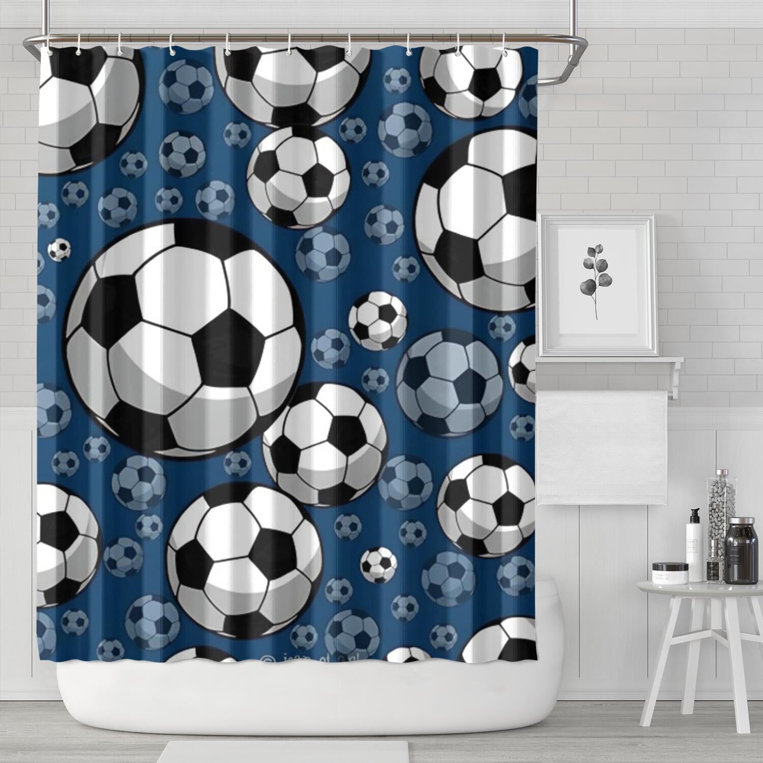 Blue Soccer Balls Pattern Shower Curtain 84"x72" ,Bathroom Decorative ...